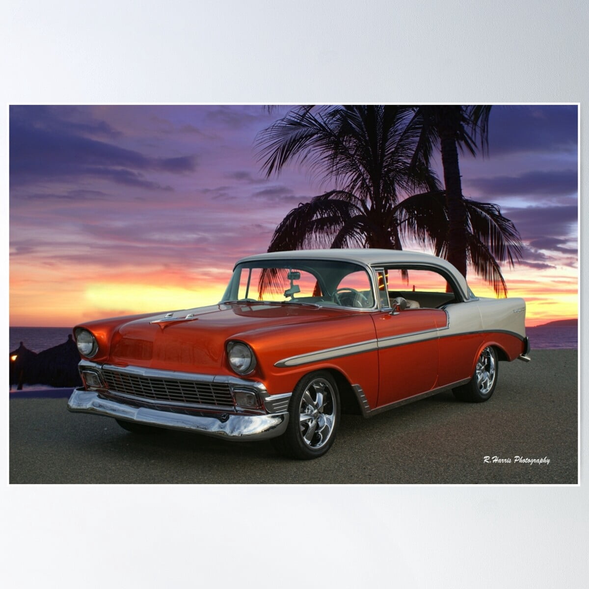 1956 Chevy Belair On The Beach With Palm Trees Poster Wall Art, Modern ...