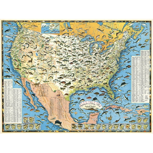 1956 Sportsmen's Fishing Map of the United States and Neighboring ...