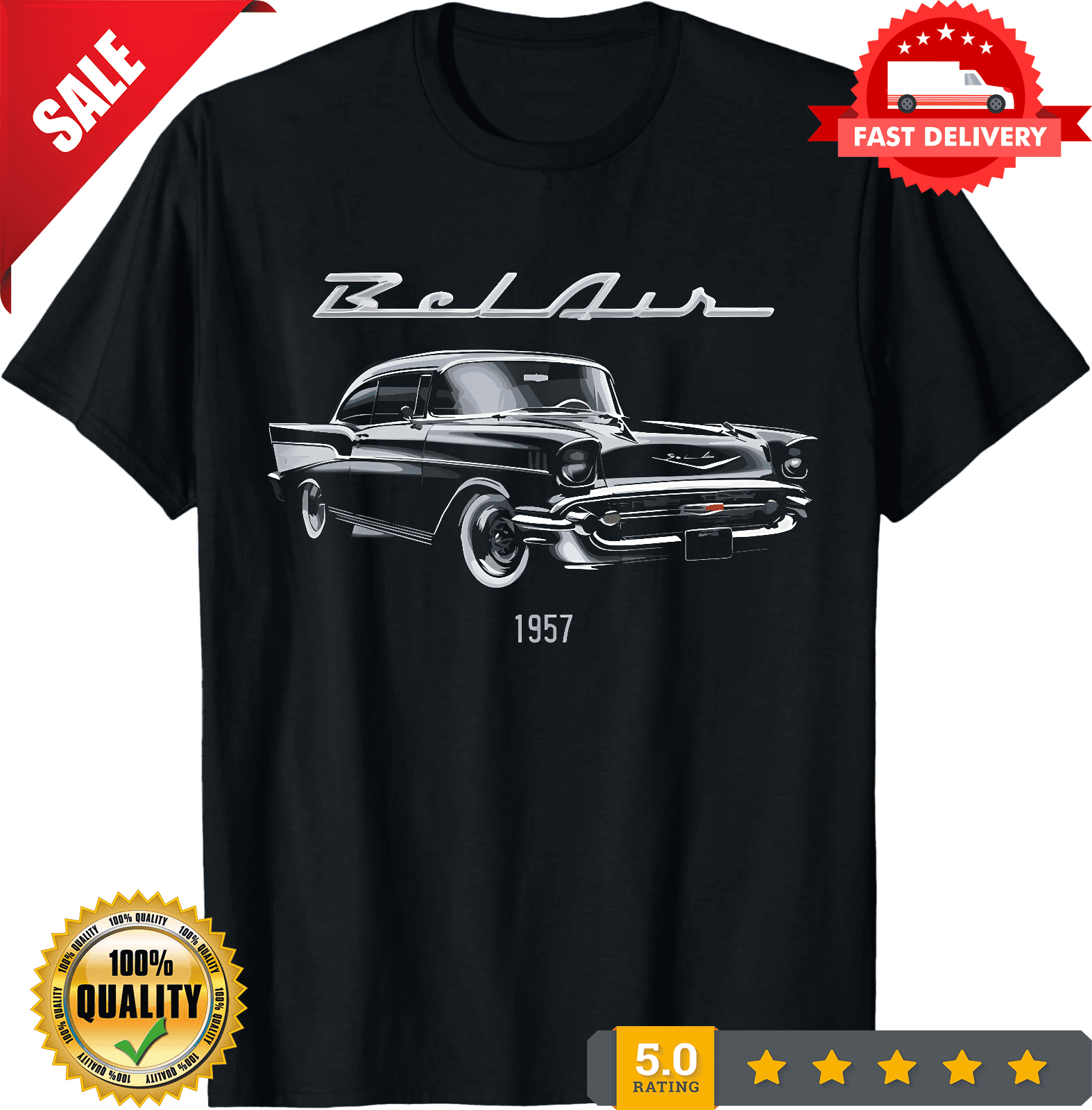 1957 Chevy Bel Air T-Shirt â€“ Black Hot Rod Graphic Tee for Car ...