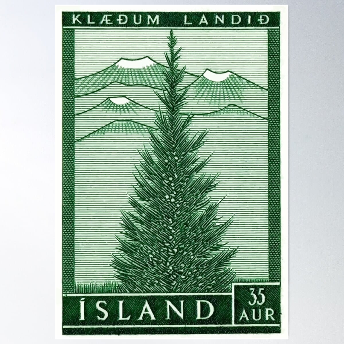 1957 Iceland Spruce Tree Postage Stamp Poster, 12x18 UNFRAMED - Walmart.com