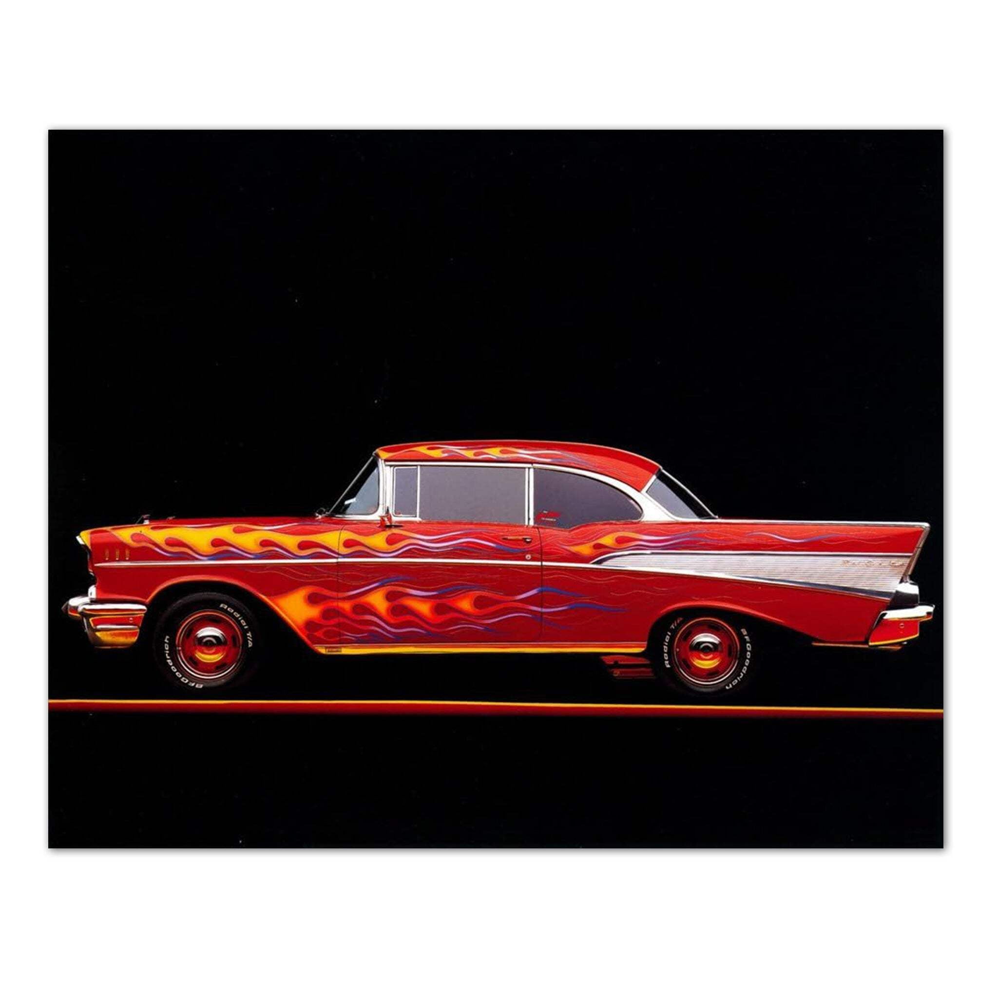 1957 Red Flame Chevy Bel Air Car Wall Picture 16x20 Art Print - Walmart.com