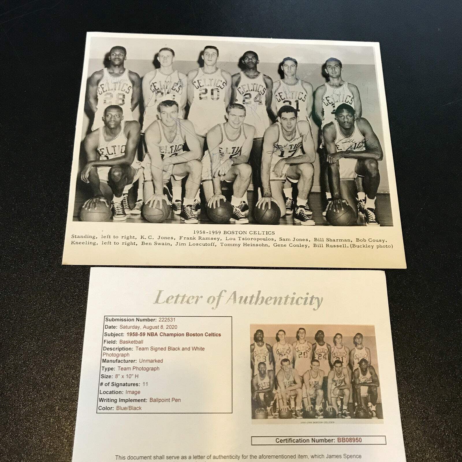 1958-59 Boston Celtics NBA Champs Team Signed Photo Bill Russell JSA ...