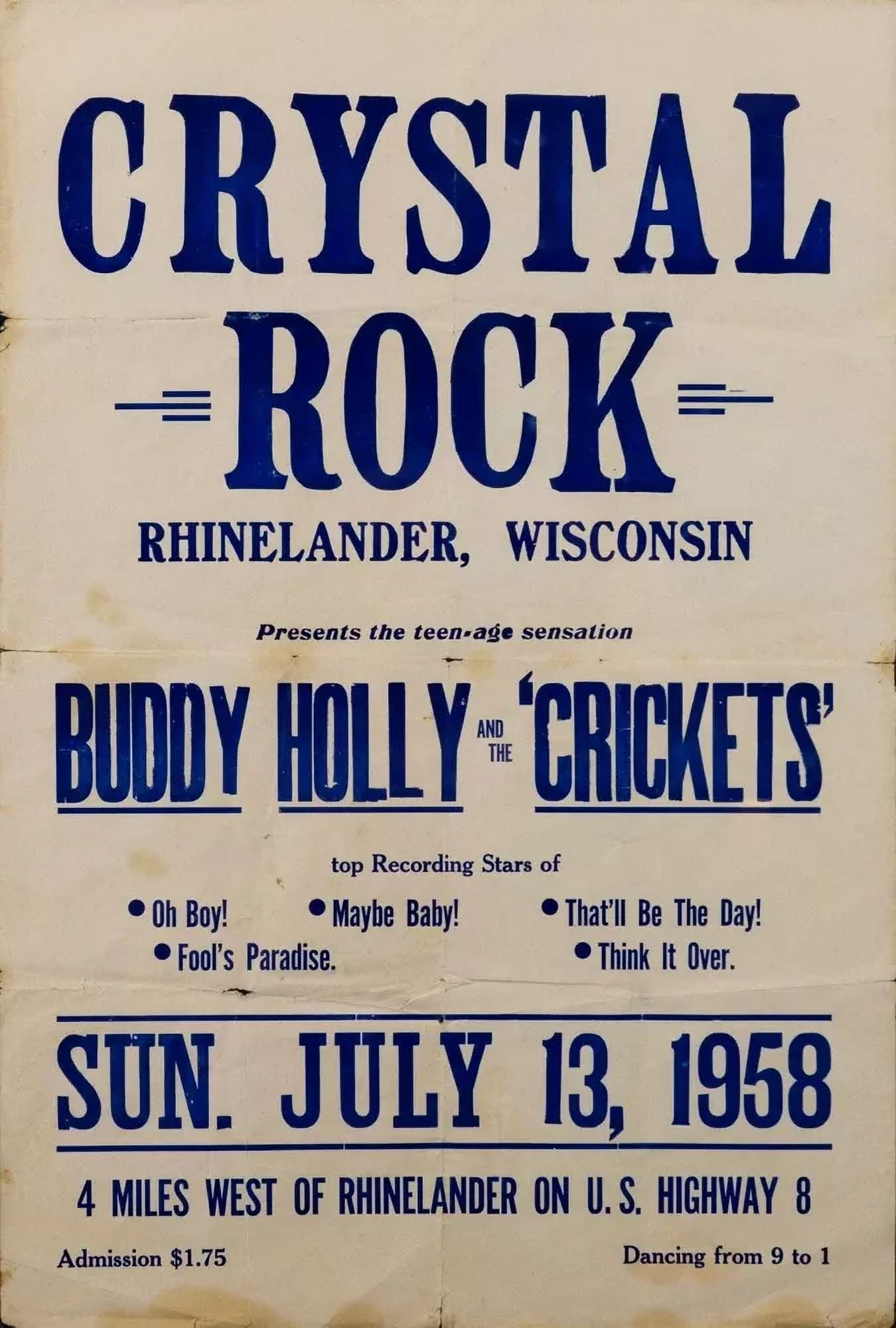 1958 BUDDY HOLLY AND THE CRICKETS CONCERT POSTER WALL ART PRINT ...