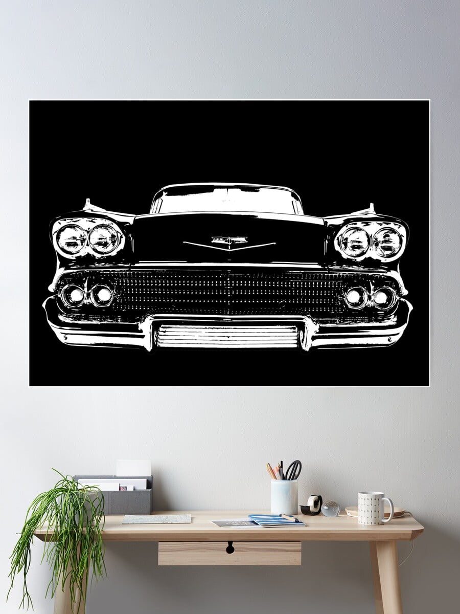 1958 Bel Air White Poster Wall Art, Modern Wall Decor For Living Room ...