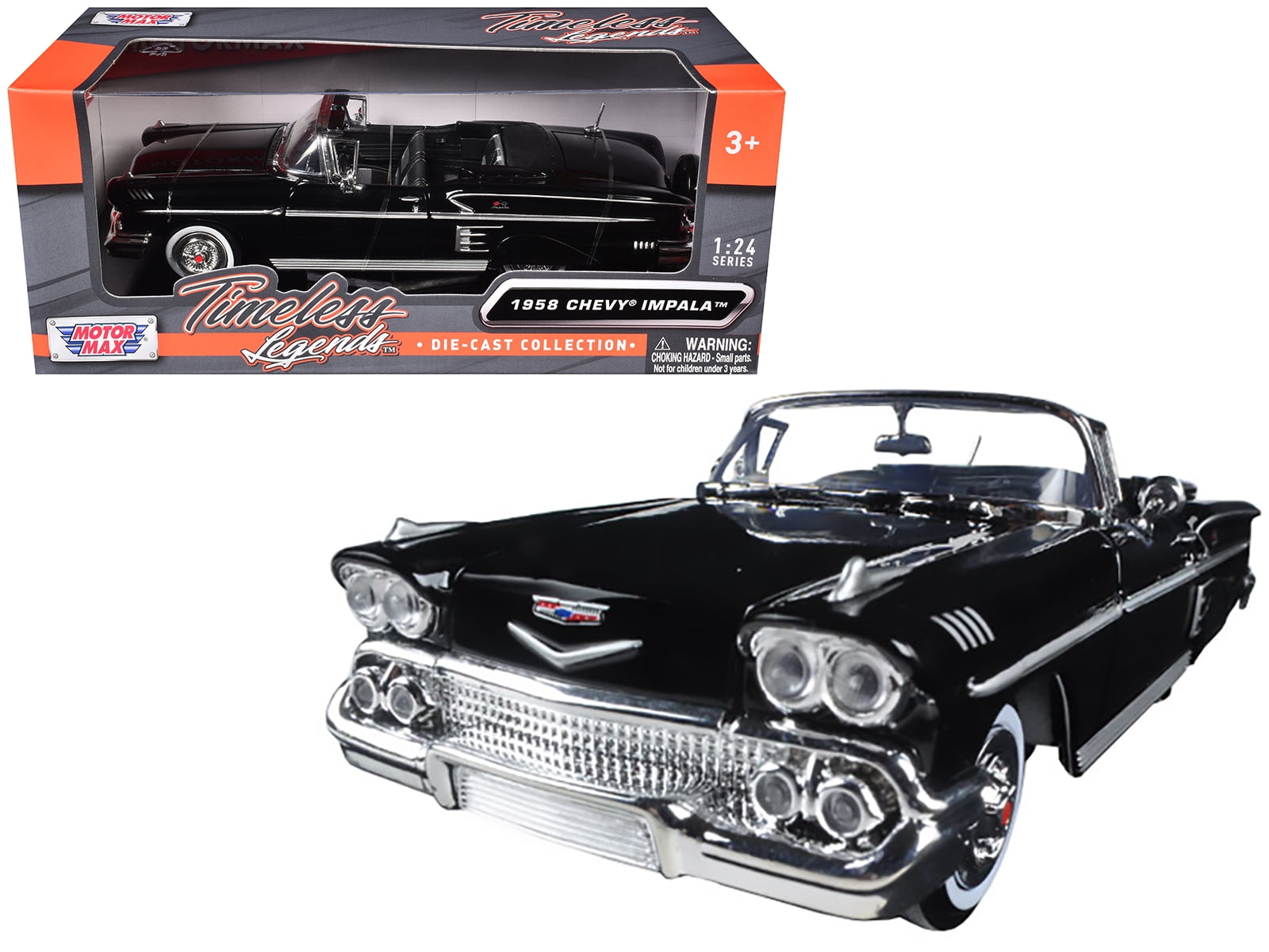 1958 Chevrolet Impala Convertible Black 1/24 Diecast Model Car by ...