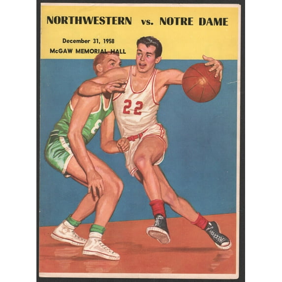 1958 Northwestern vs. Notre Dame McGaw Memorial Hall Basketball Program ...