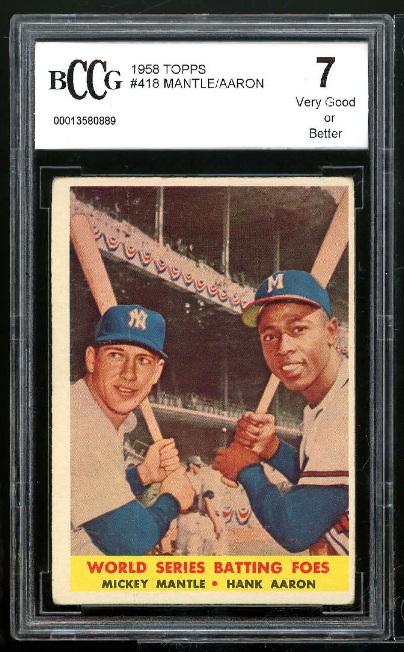 1958 Topps #418 Hank Aaron / Mickey Mantle Card BGS BCCG 7 Very Good+ ...