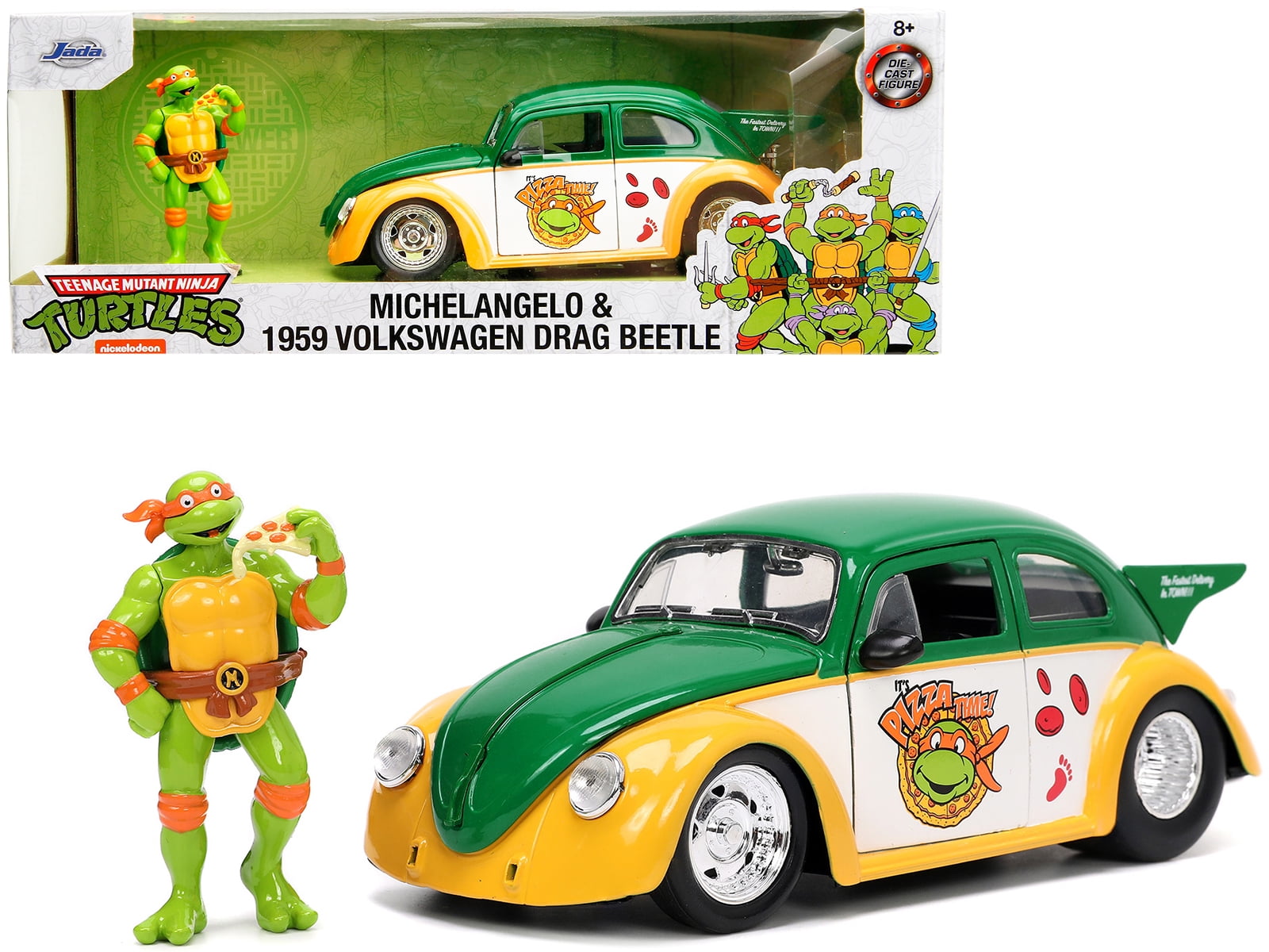 1959 Volkswagen Drag Beetle Green and Yellow and Michelangelo Diecast ...