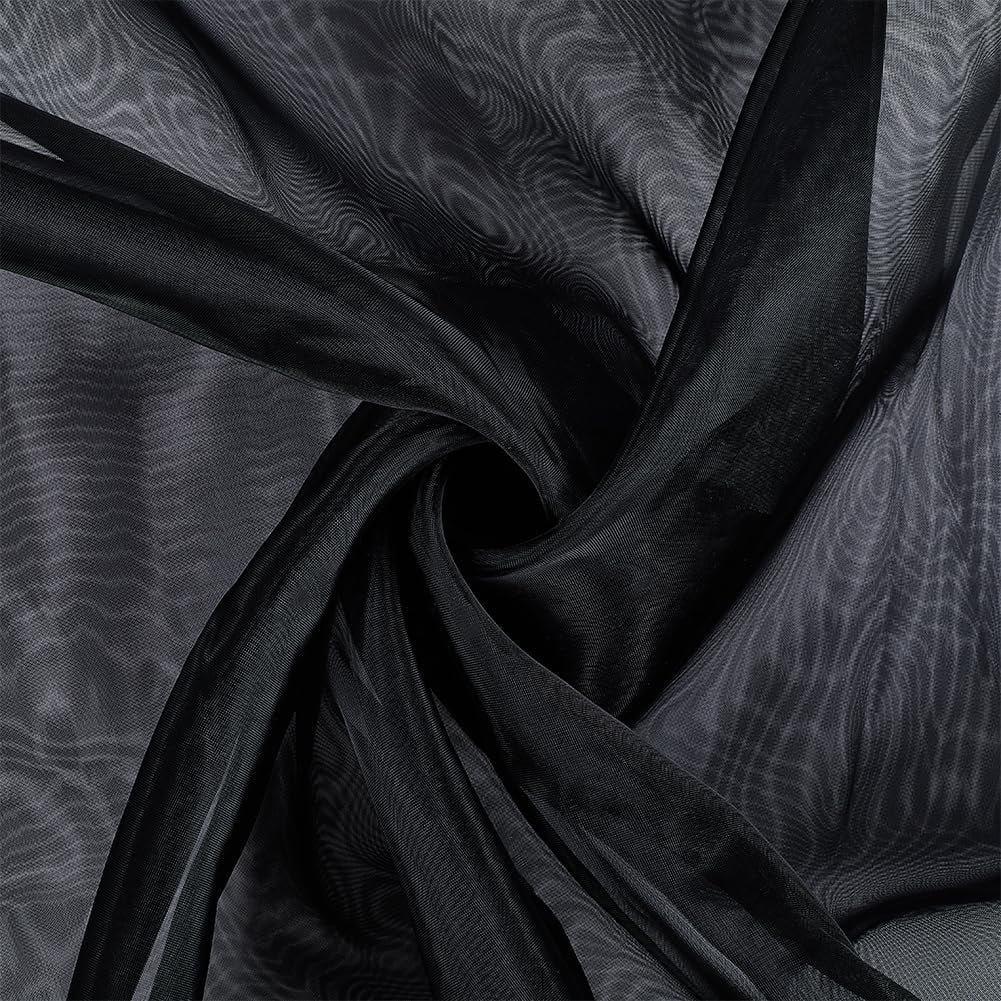 196.85 Inch Black Sheer Organza Fabric Transparent Silk Chiffon Gauze ...