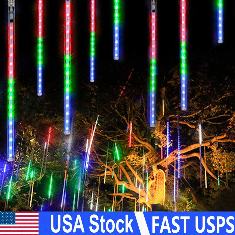 196 Led Meteor Shower String Lights 8 Tube Garden Falling Rain Light ...