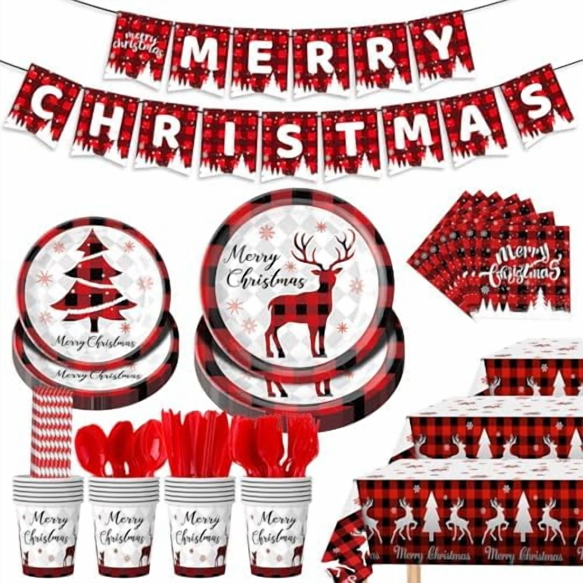 196 Pcs Christmas Disposable Dinnerware Sets for 24 Guests - Buffalo ...