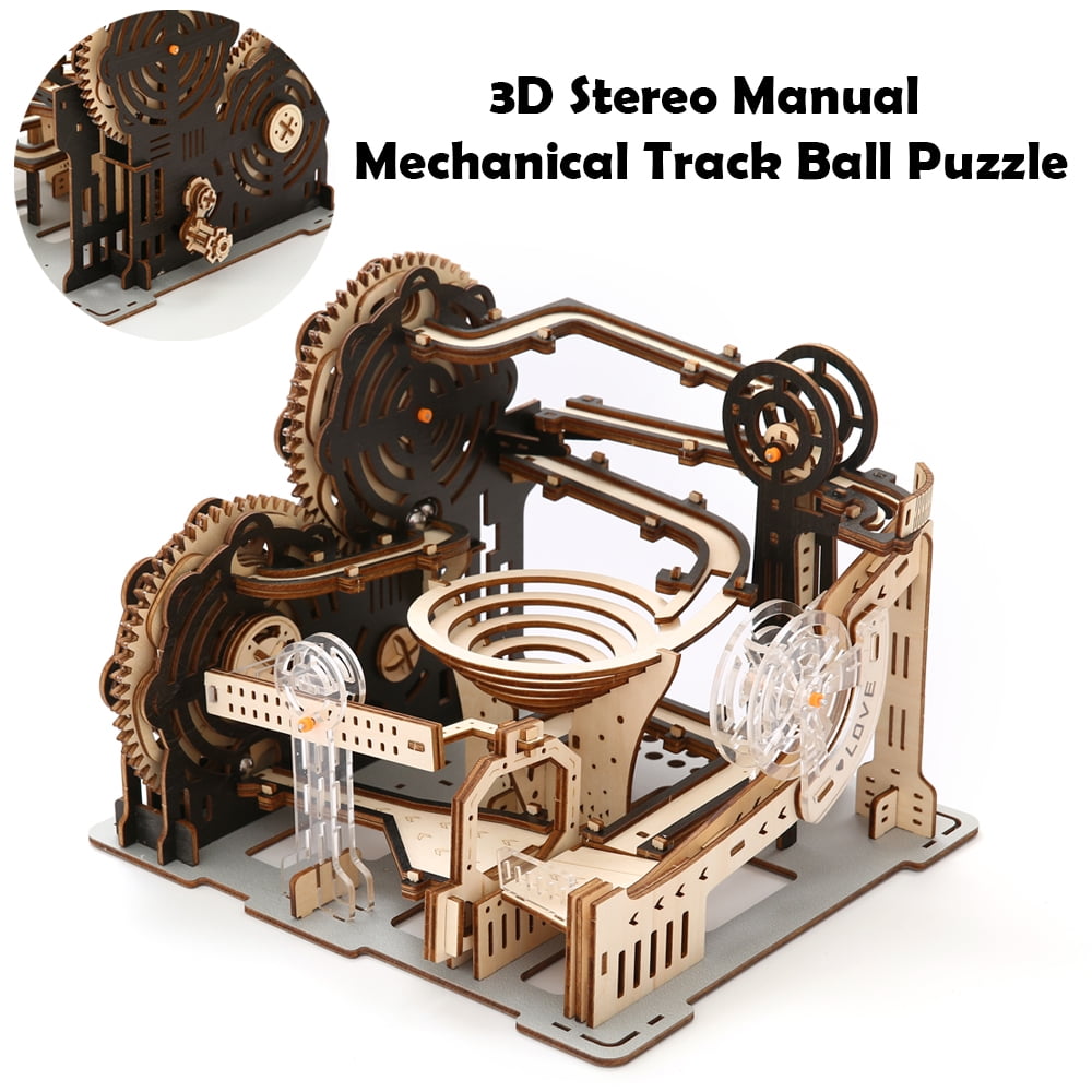 196 Pieces 3D Wooden Puzzle Manual Mechanical Track Rolling Marble ...