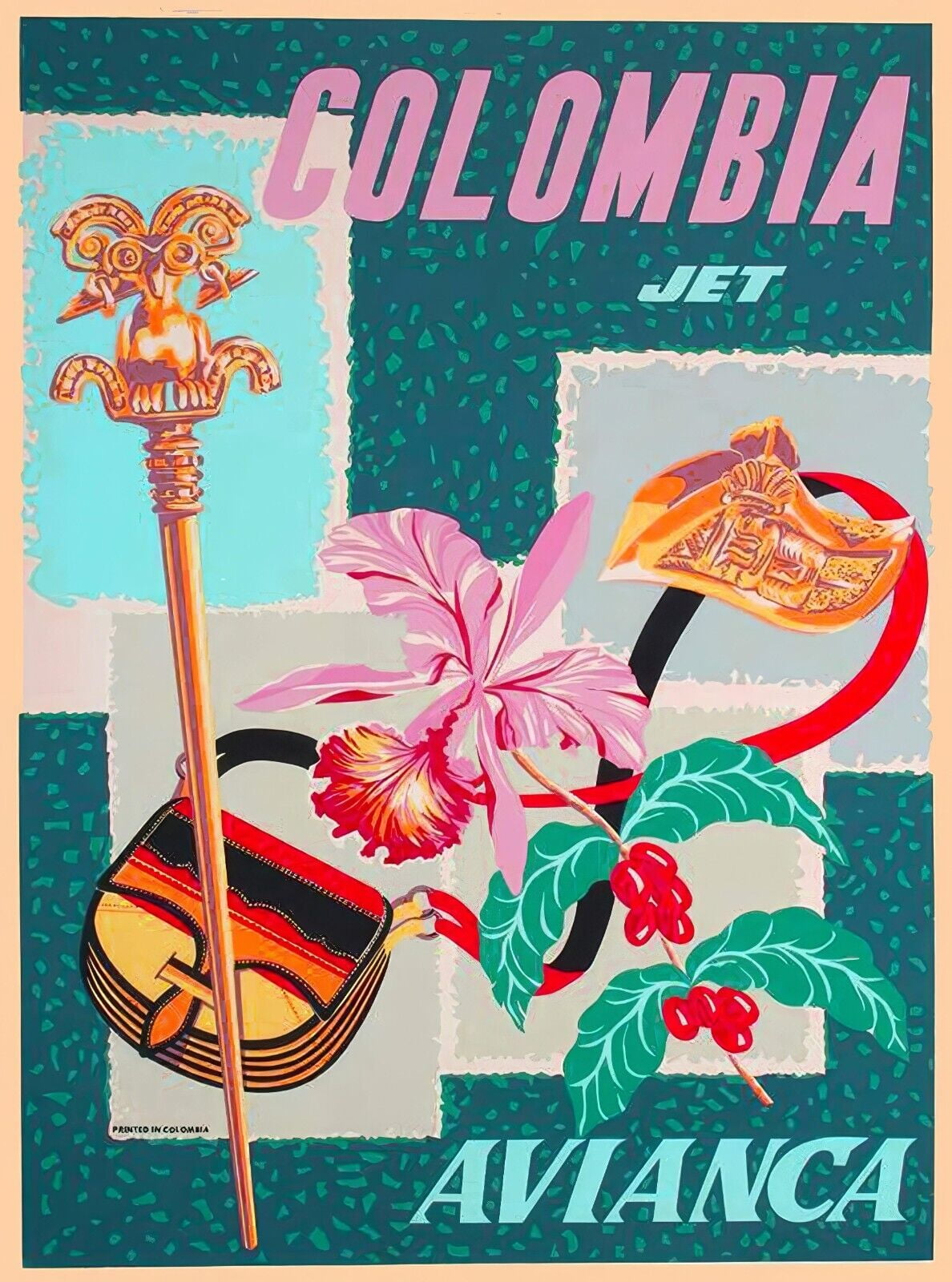 1960 Avianca Colombia Jet Poster | Classic Air Travel Design - Walmart.com