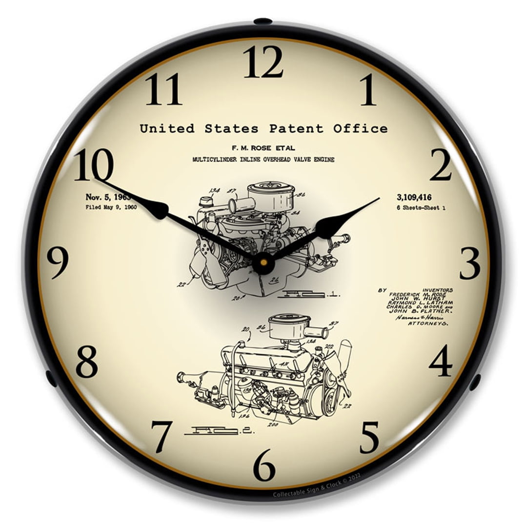 Collectable Sign and Clock 1960 Chrysler 220 Slant Six Engine Patent ...