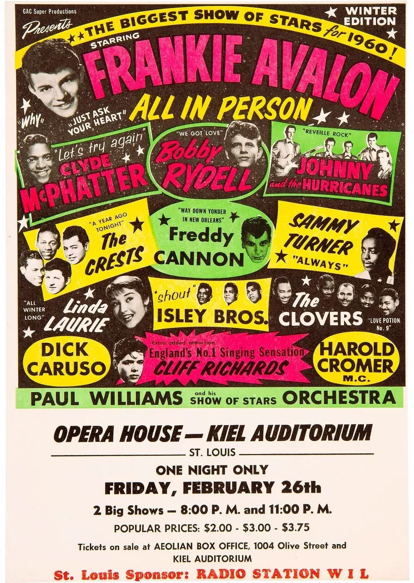 1960 FRANKIE AVALON CONCERT POSTER WALL ART PRINT in BOBBY RYDELL 16 x ...