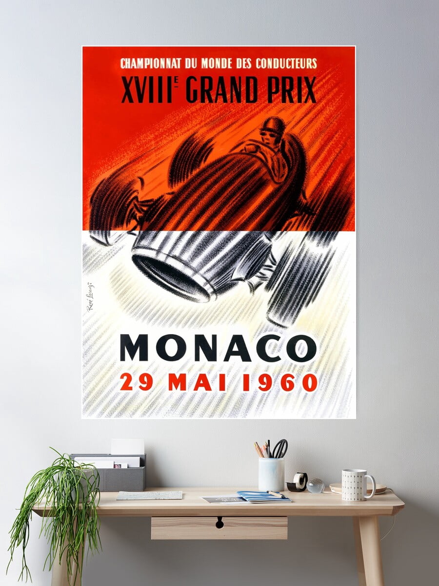 1960 Monaco Grand Prix Automobile Racing Poster Poster Wall Art, Modern ...