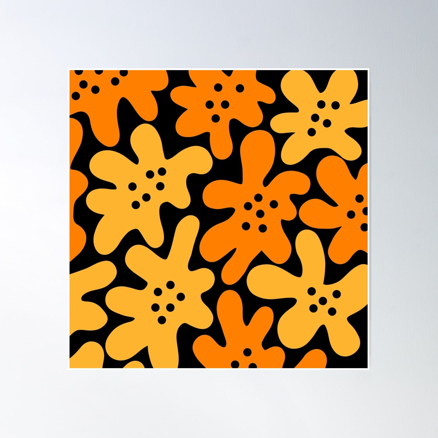 1960'S Orange And Yellow Retro Hippie Floral Pattern Poster Wall Art ...