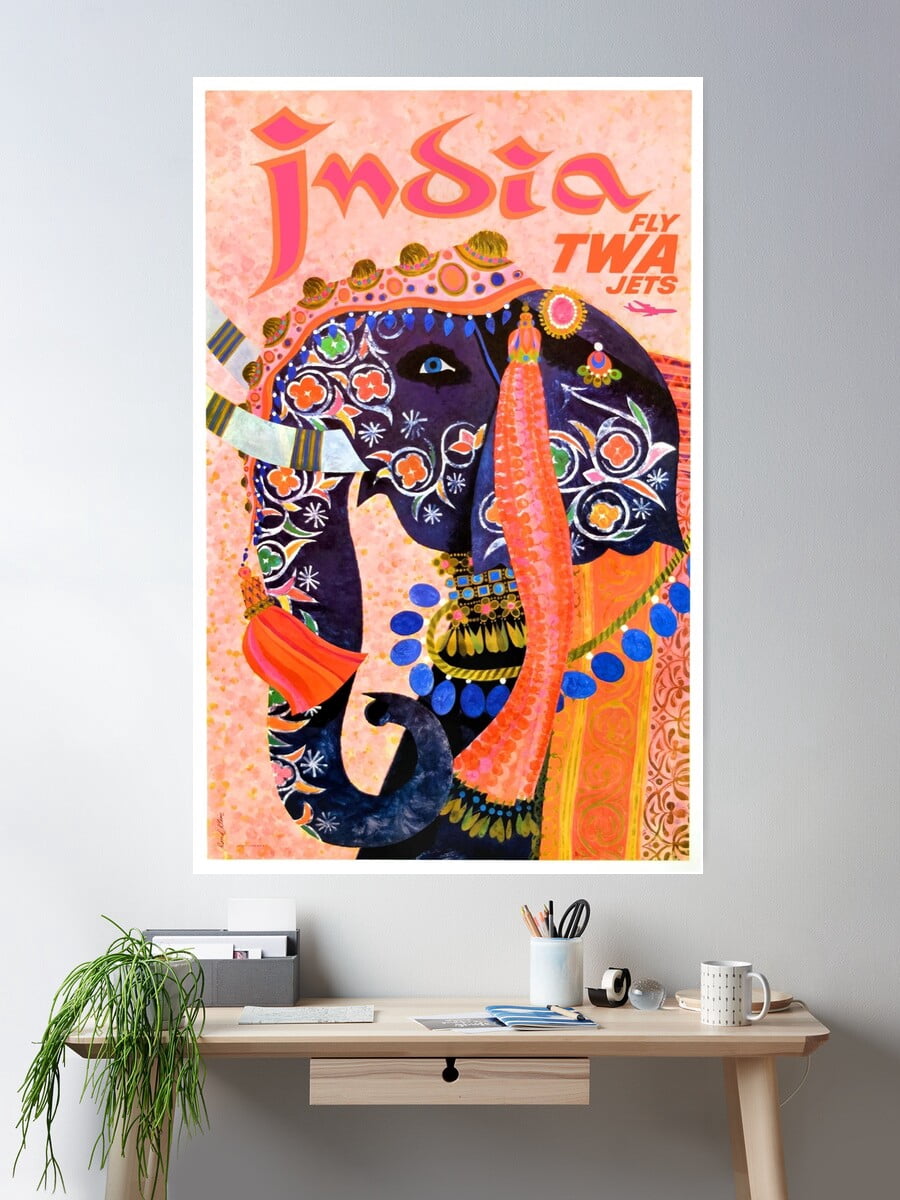 1960 Twa India Elephant Travel Poster Poster Wall Art, Modern Wall ...