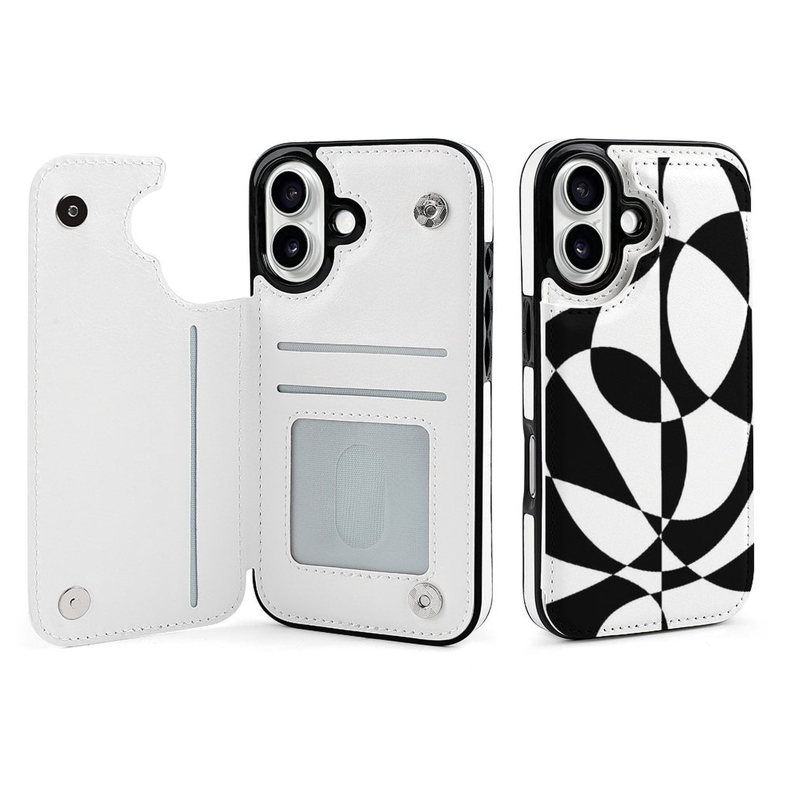 1960's Black And White Abstract Leather Wallet Case for iPhone 16 Pro ...