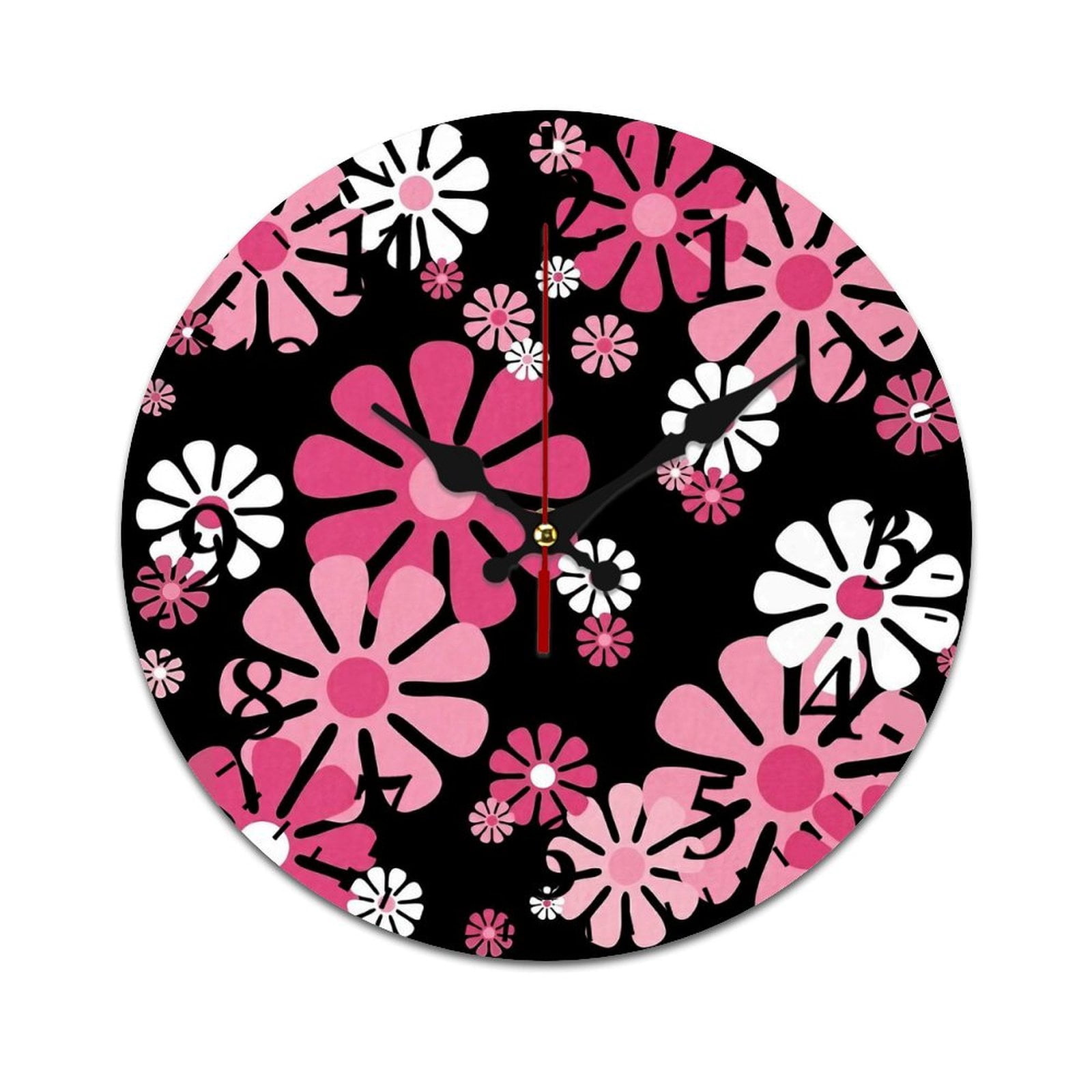1960's Retro Flowers in Pink And White - Mod Abstract Wall Clock Modern ...