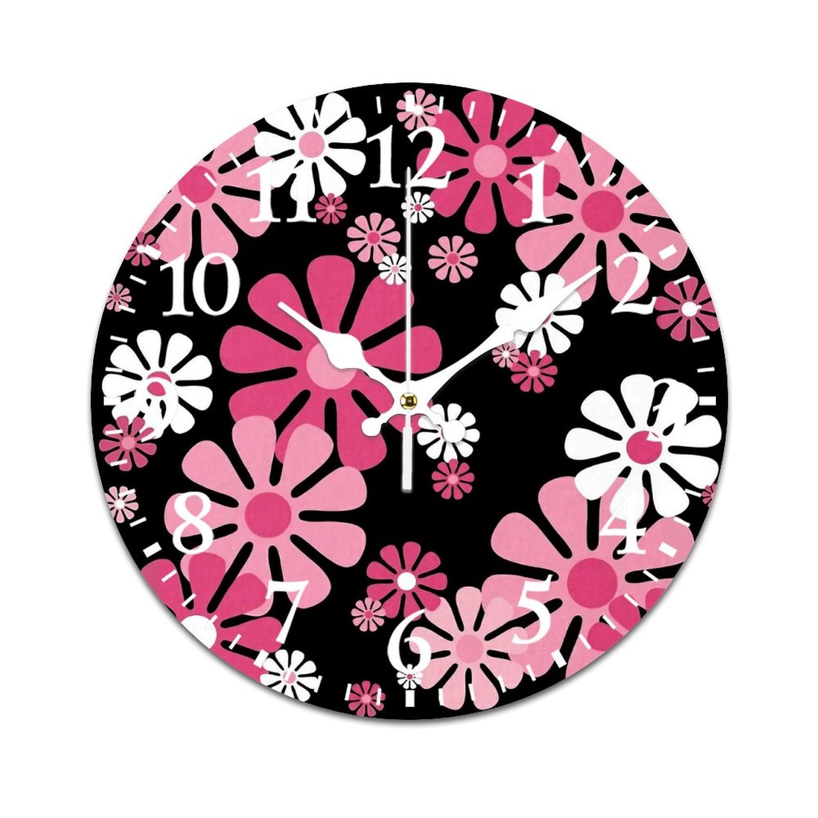 1960's Retro Flowers in Pink And White - Mod Abstract Wall Clock Modern ...