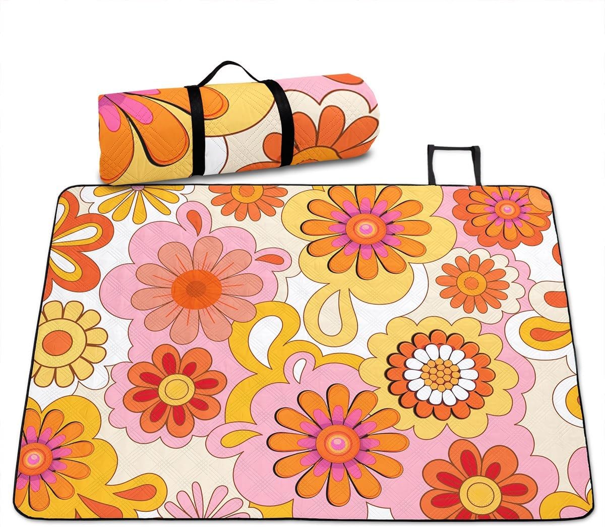 1960S 1970S Groovy Flower Picnic Blankets 60x80, Hippie Funky Flower Picnic Beach Blanket for ...
