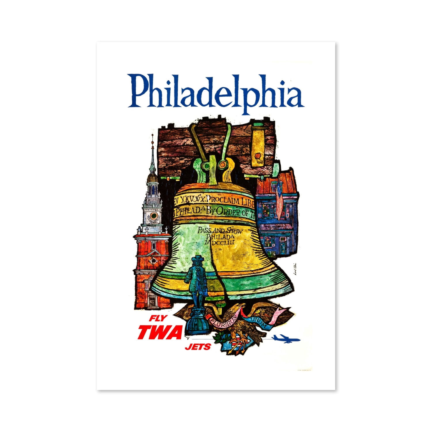 1960S Philadelphia Fly Twa Jets Vintage Style Airline Travel Poster ...