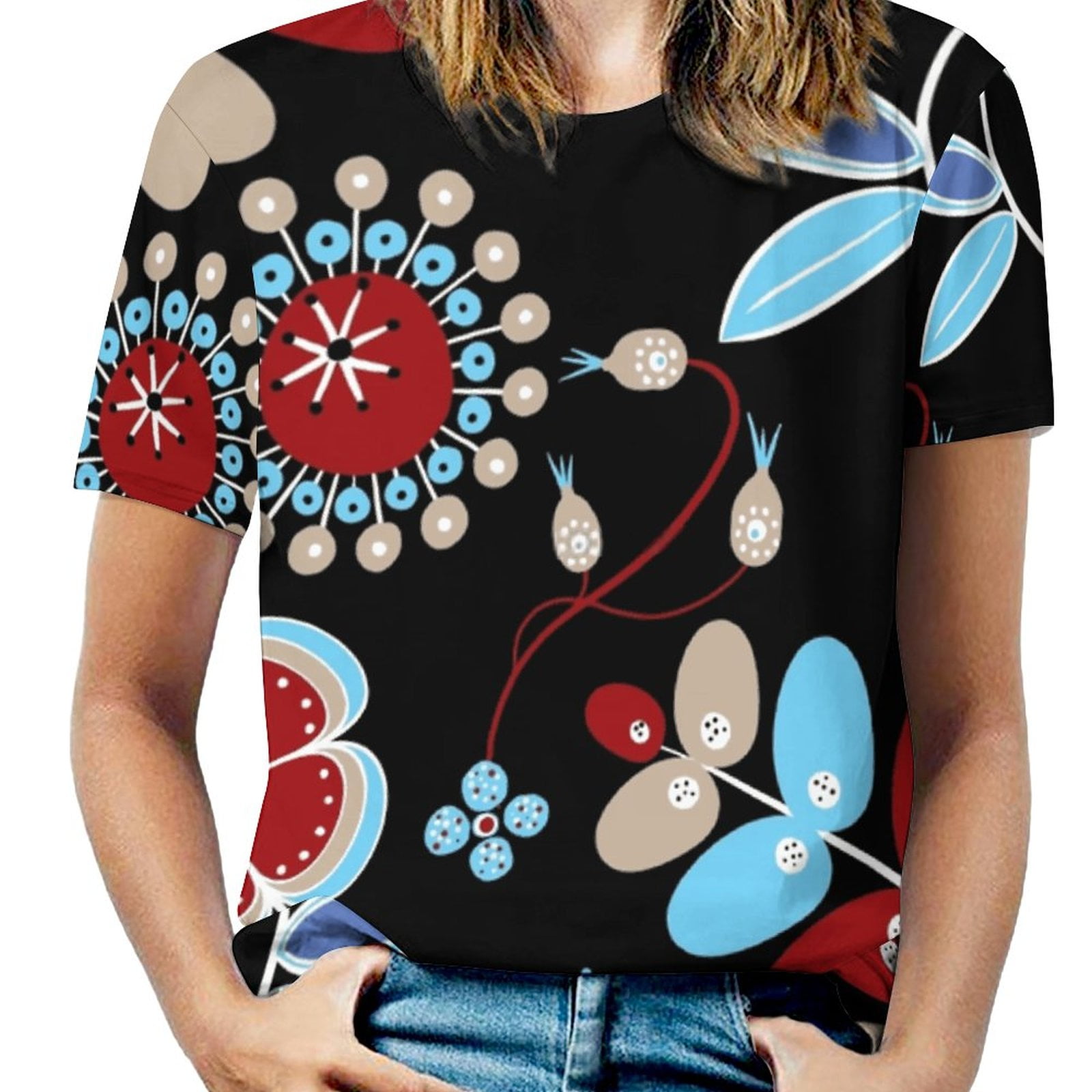 1960s Retro Bohemian Hippie Flower Power Womens T Shirt New Fashion