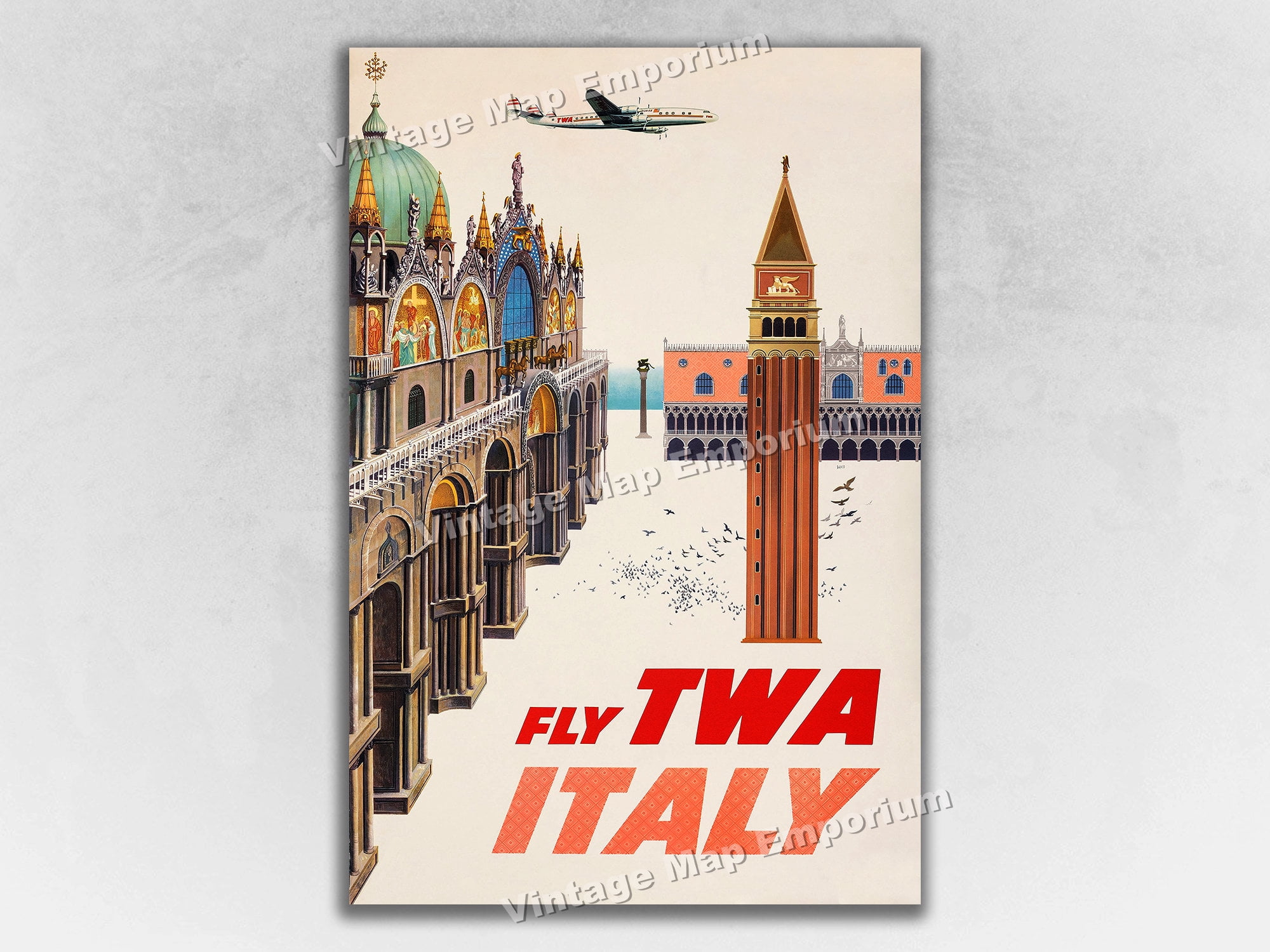 1960S Twa Fly To Italy Vintage Style Travel Poster, Poster Home Decor ...