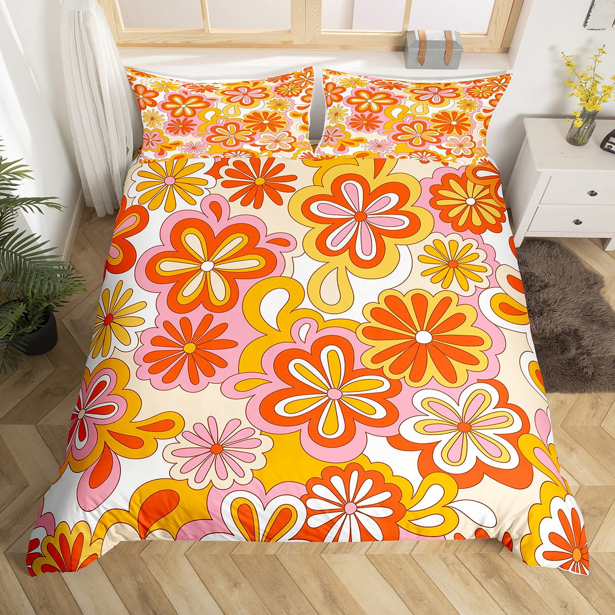 1960s 1970s Groovy Flower Duvet Cover Full,Hippie Funky Flower Bedding ...