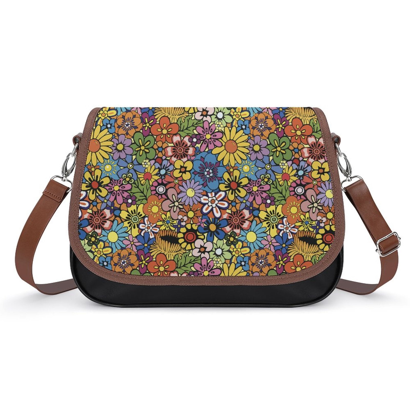 1960s, 1970s Retro Floral in Green, Pink & Orange Flower Power Pu ...