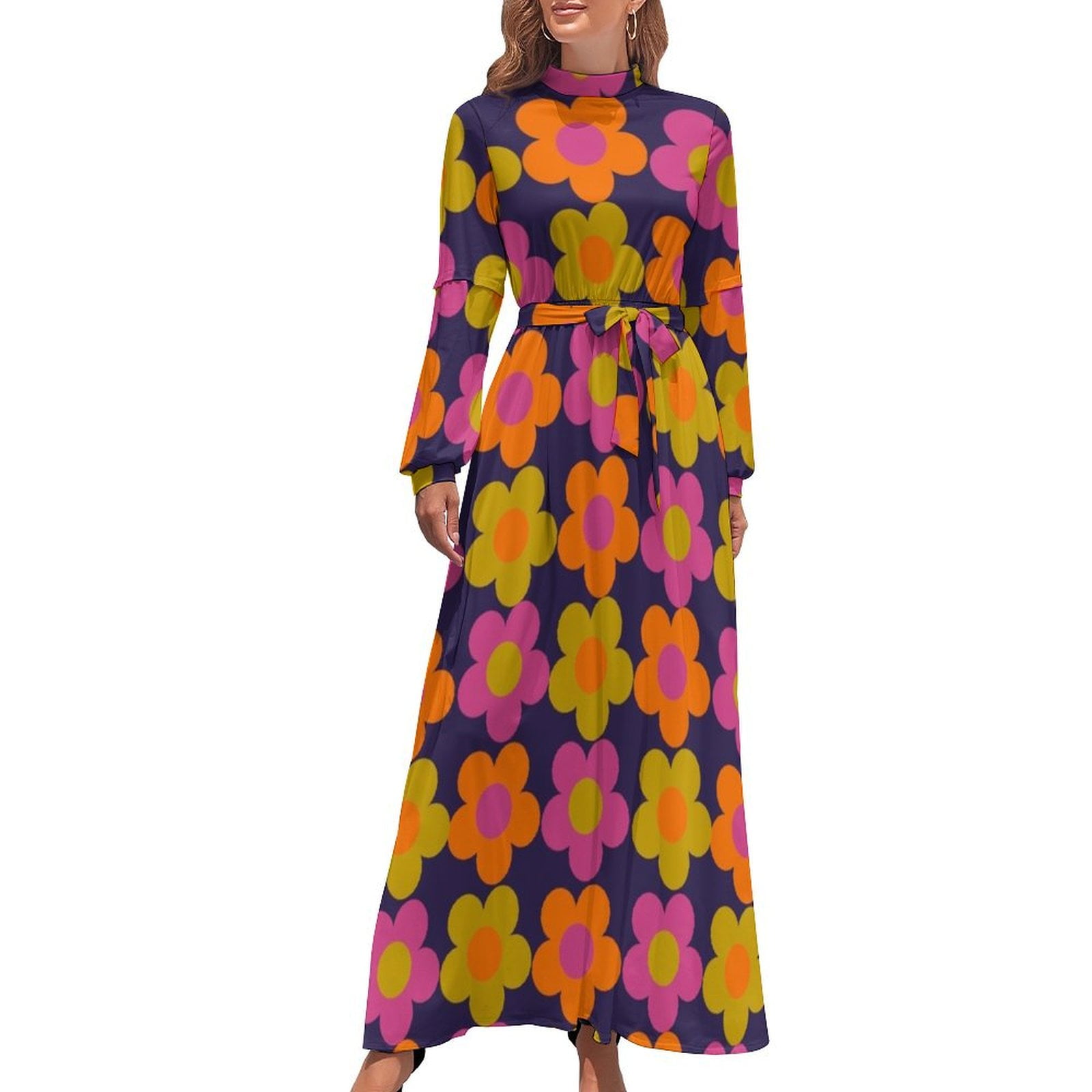 1960s 60s flowers Power Daisy Pattern Long Dress Dress woman dress for ...