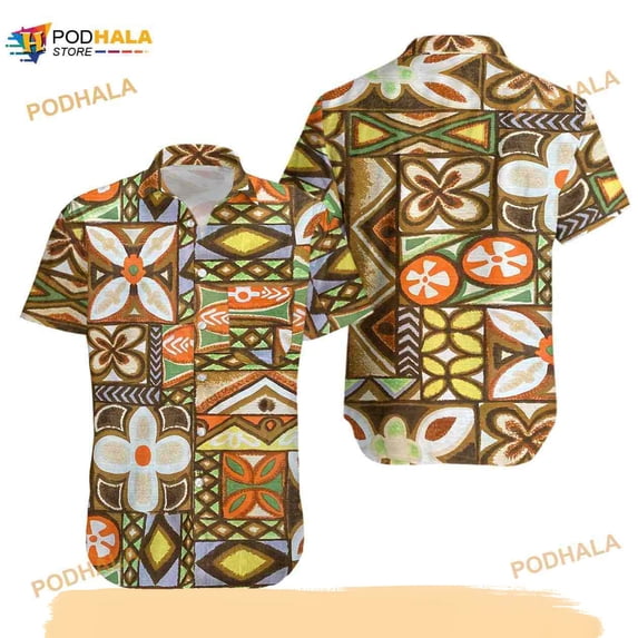1960s Atomic Tiki Mod Barkcloth Loop Collar Hawaiian Shirt - Walmart.com