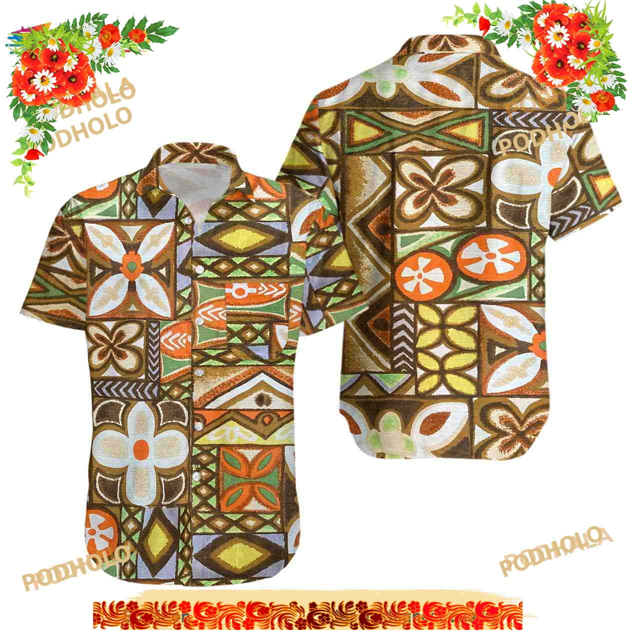 1960s Atomic Tiki Mod Barkcloth Loop Collar Hawaiian Shirt - Walmart.com