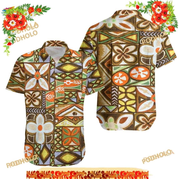1960s Atomic Tiki Mod Barkcloth Loop Collar Hawaiian Shirt - Walmart.com