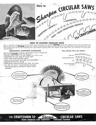 1960s Craftsman 9-3532 Saw Sharpener Quick-Way Model PG-12 Instructions ...