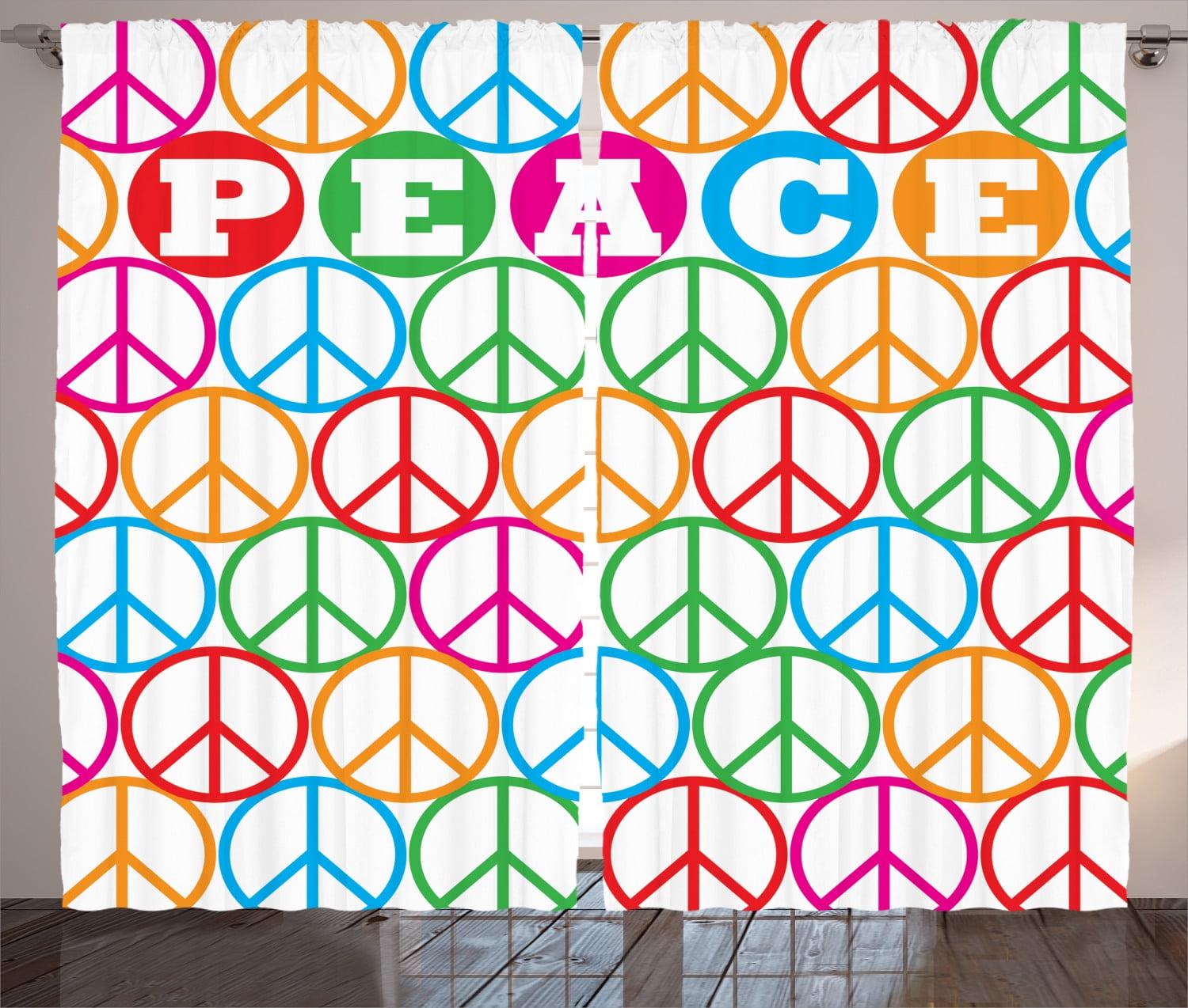 Ambesonne Colorful Curtains 2 Panel Set, Peace Letters, 108" x 90 ...