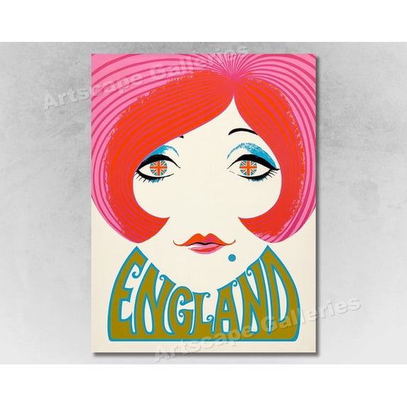 1960s England Vintage Style British Flag Travel, Unframed Canvas ...