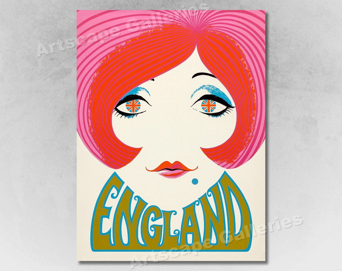 1960s England Vintage Style British Flag Travel, Unframed Poster ...