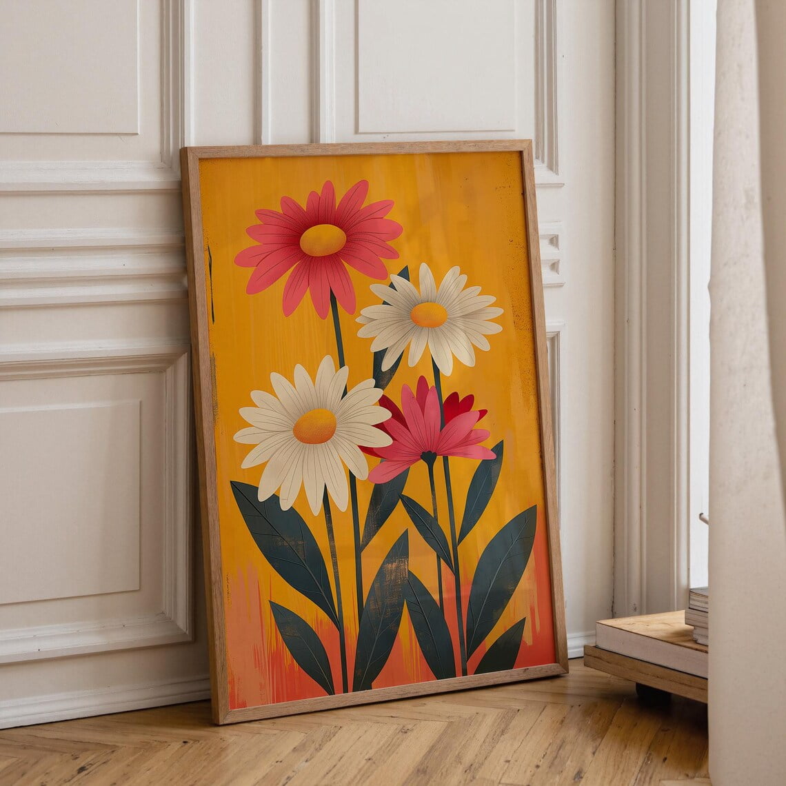 1960s Floral Wall Art Print, Retro Daisy Flower Poster, Mid Century ...