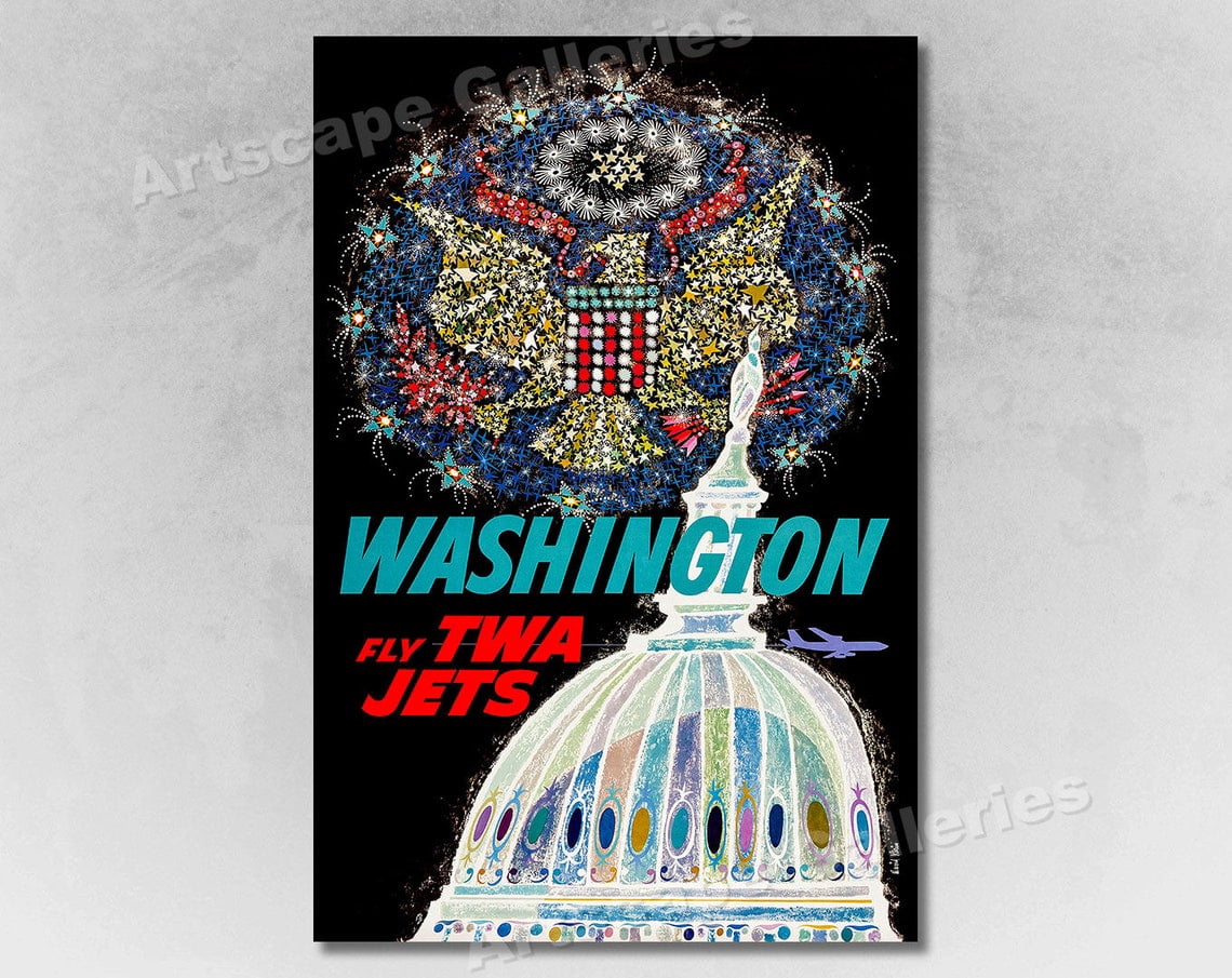 1960s "Fly TWA" Vintage Style Airline Travel, Stretched Canvas ...