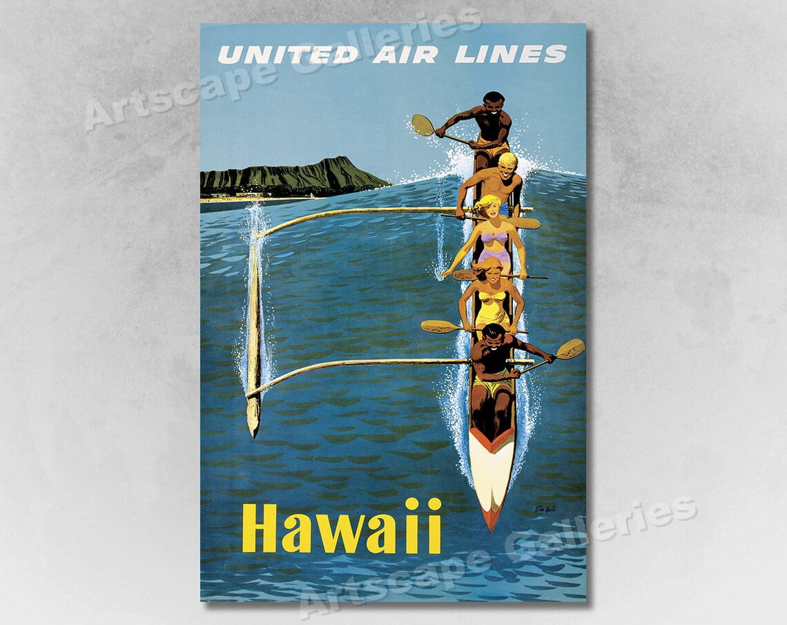 1960s Hawaii Outrigger Canoe Classic Vintage Style Travel, Unframed ...