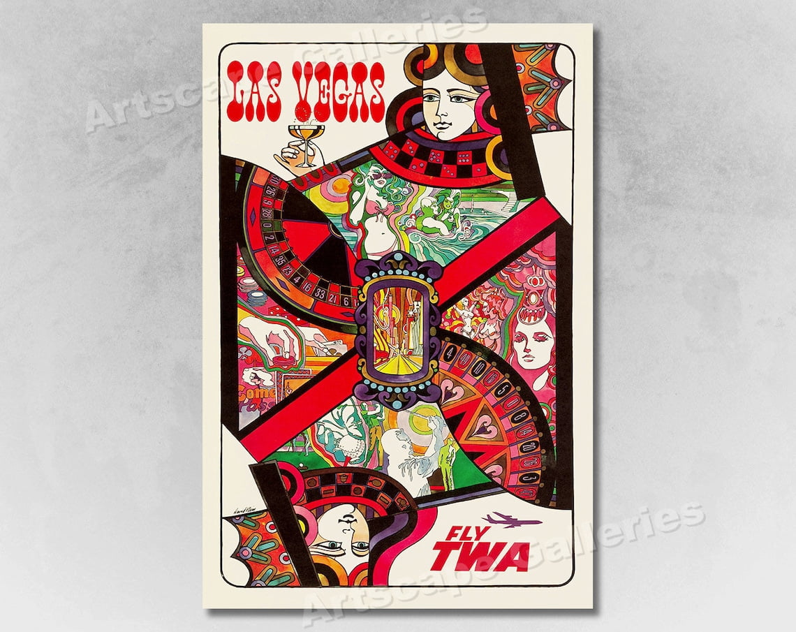 1960s "Las Vegas TWA" Playing Card Vintage Style Travel, Unframed ...