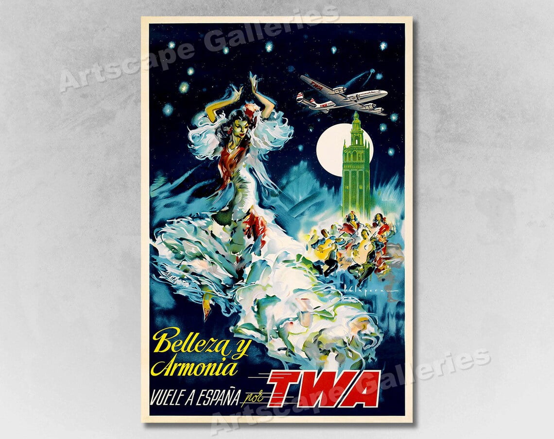 1960s TWA Spanish Dancer Vintage Style Travel, Unframed Poster ...