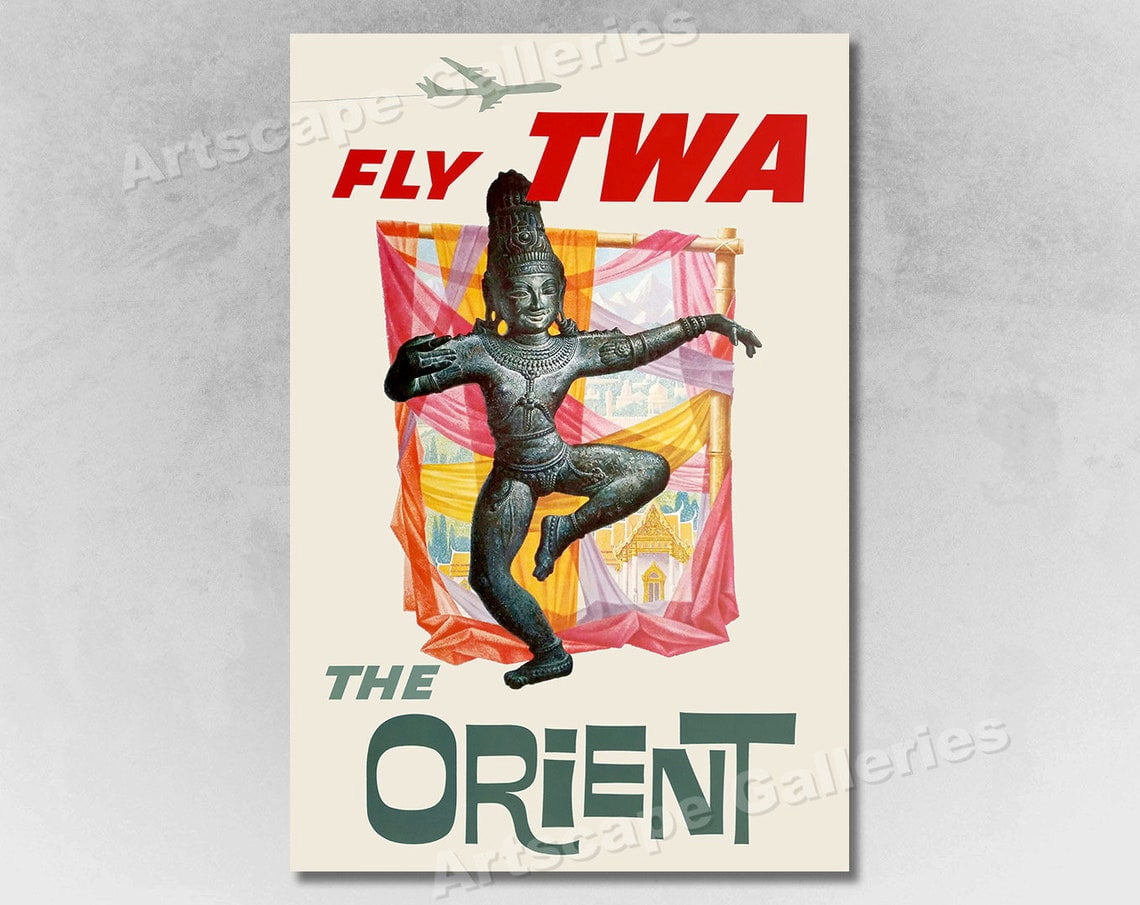 1960s TWA The Orient Vintage Style Airline Travel, Unframed Poster ...