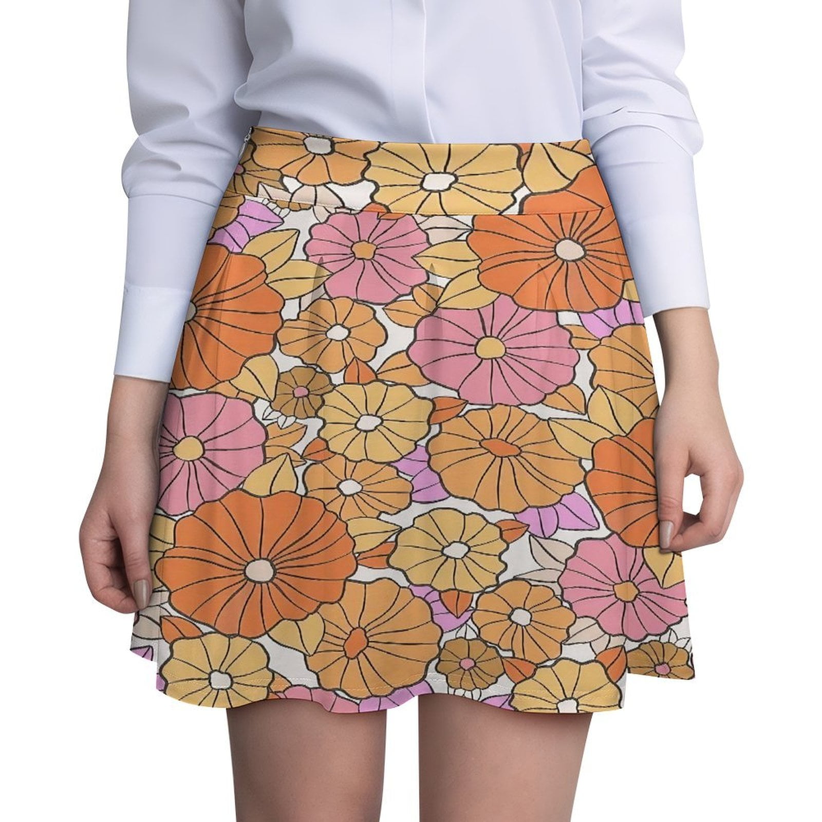 1960s Vintage Retro Orange Pink Yellow Mod Daisy Flower Power Floral ...