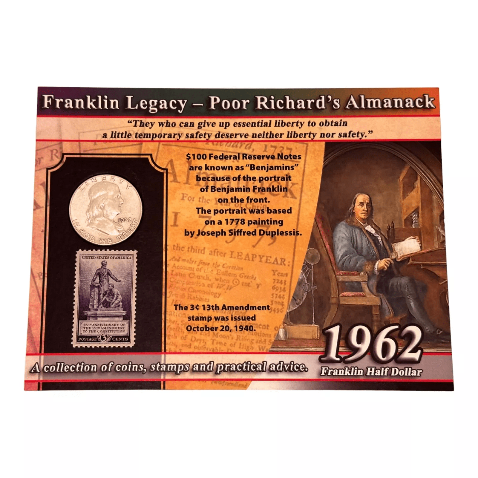 1962 Franklin Half Dollar Collectible Coin with 1940 3c 13th Amendment ...