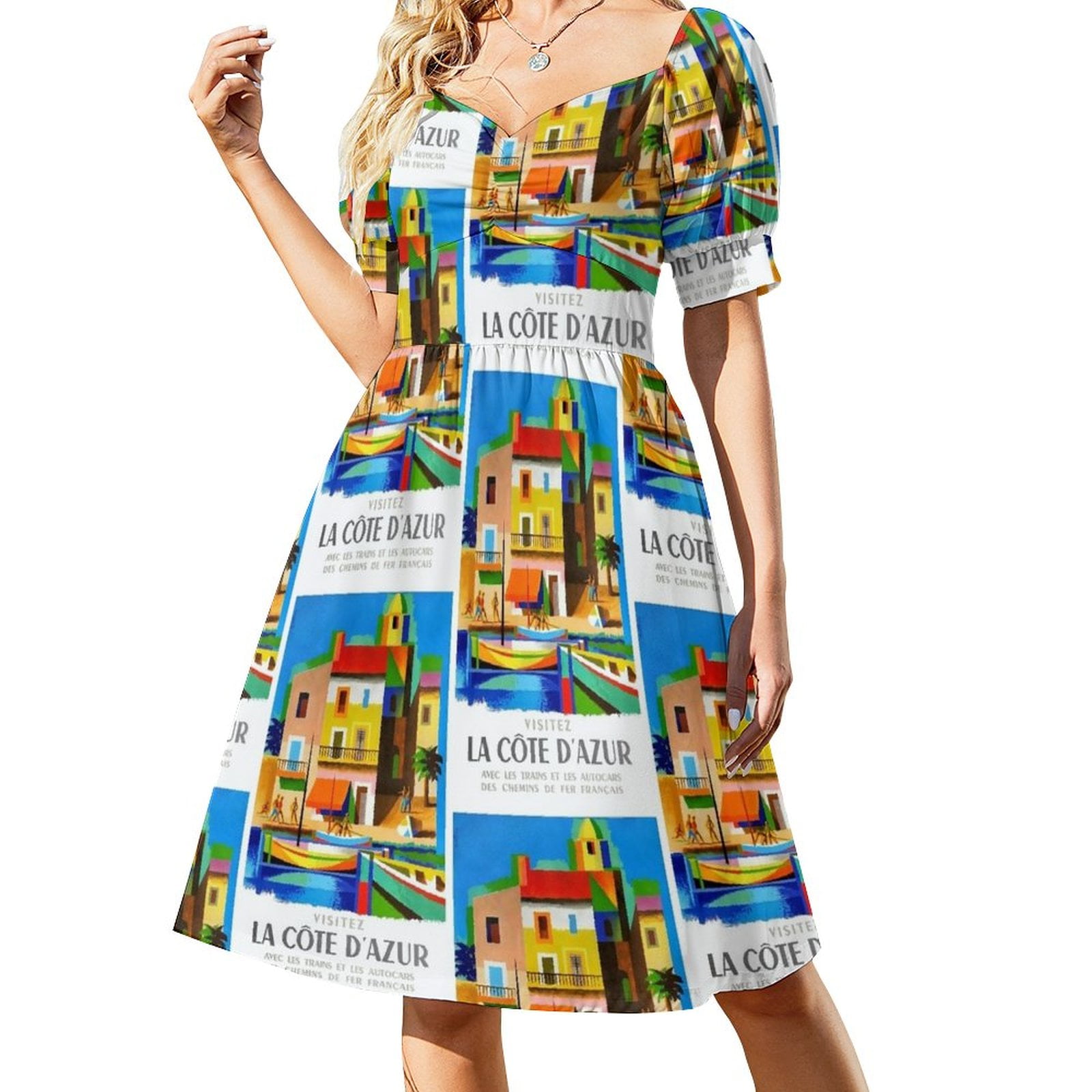 1963 Cote d'Azur French Riviera Vintage World Travel Poster Dress chic ...
