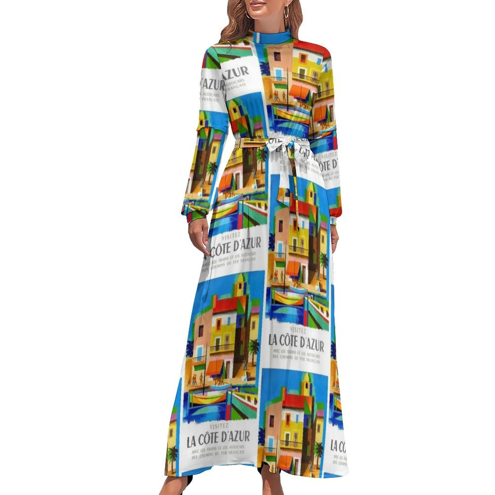 1963 Cote d'Azur French Riviera Vintage World Travel Poster Long Dress ...