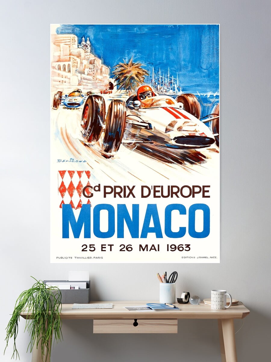 1963 Monaco Grand Prix Racing Poster Poster Wall Art, Modern Wall Decor ...